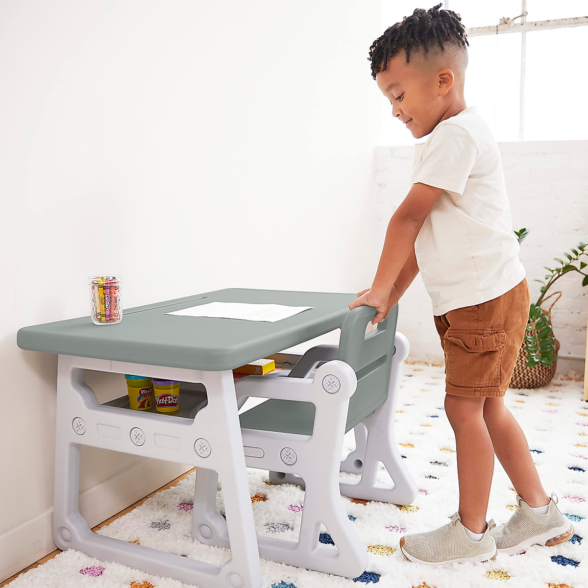 ECR4Kids Toddler Plus Desk and Chair, Kids Furniture, Grey/Light Grey