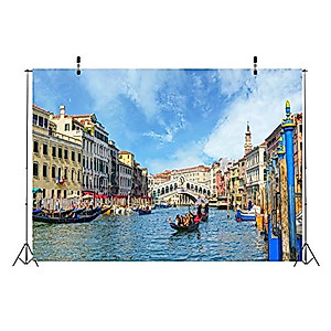 BELECO 7x5ft Fabric Venice Italy Backdrop Gondola Near to Famous Rialto Bridge in Venice Photography Backdrop for Italian Party Decorations Adult Game Birthday Photoshoot Photo Background Props