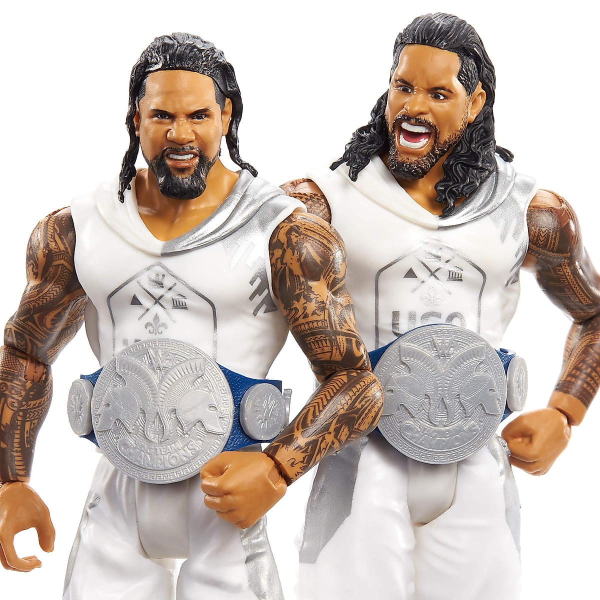 WWE Jimmy USO vs Jey USO Battle Pack Series #64 with Two 6-inch Articulated Action Figures & Ring Gear