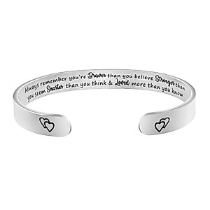 JoycuFF Inspirational Bracelets for Women Birthday Gifts Friendship Gifts for Women Friends Engraved Stainless Steel Cuff Bracelet Christmas Graduation Valentines Day Gift for Her