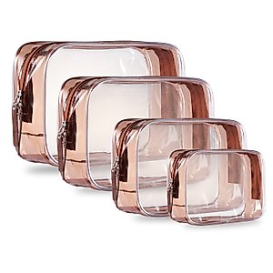 SOMIER 4 Size/Pack PVC Waterproof Clear Toiletry Bag, Portable Travel Cosmetic Makeup Bag, TSA Approved Zippered Carry on Pouch Organizer for Vacation Bathroom