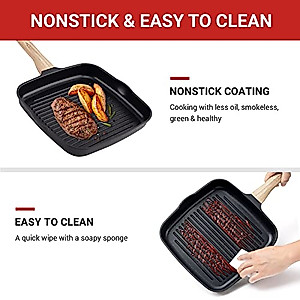 Sakuchi 11 Inch Grill Pan for Stove Tops Induction Compatible，Nonstick Square Griddle Pan for Grilling, Frying, Sauteing