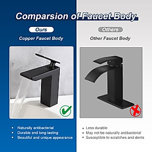 POP SANITARYWARE Matte Black Waterfall Bathroom Sink Faucet for 1 Hole, Single Handle Solid Brass Bathroom Vanity Faucets Deck Mount Modern RV Faucet