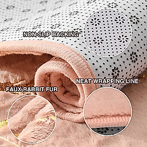 Aimuan Pink Rug Soft Gold Marble Metallic Glitter Area Rug Nursery for Princess Prince Modern Faux Rabbit Fur Mat Fluffy Plush Velvet Home Carpet Throw Rug Non-Skid Dots Backing (Pink, 5×8ft)