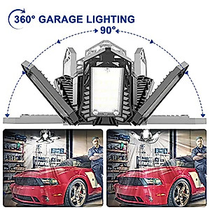 fomidao Led Garage Lights 6 Pack,160W Super Bright Garage Light,5 Adjustable Panels Deformable Garage Lights,6500K 16000LM Led Garage Ceiling Lights E26/E27 Base Led Shop Light