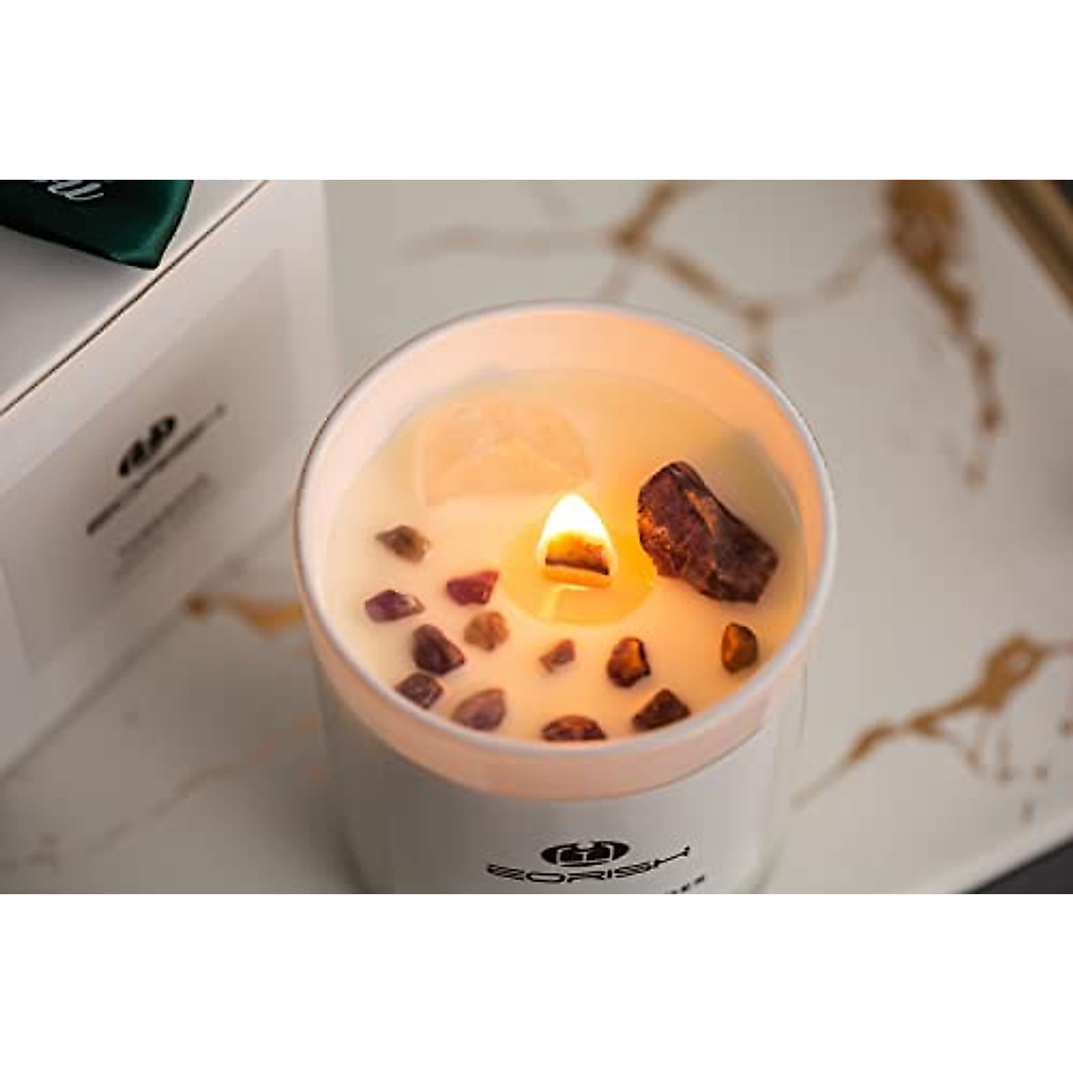 Organic Candles with Crystals Inside, Non Toxic Natural Candles, Crystal Candles for Home Scented, Juniper Lavender Aromatherapy Candle Gift for Women, Mothers Day Gifts, Mom Birthday Gifts