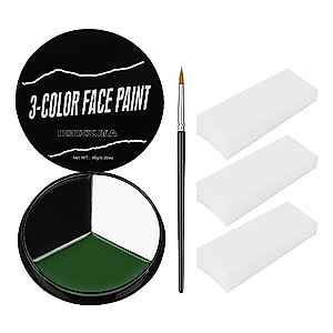 BOBISUKA White Black Green Face Paint + 3PC Sponge + Brush Body Paint Set, Colored Eye Black for Baseball Softball Sport Games, Zombie, Monster Face Painting Kit for Halloween, Cosplay, Costume, SFX Special Effect and Theme Parties