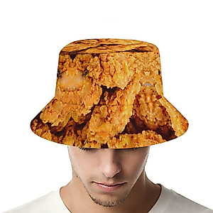 Food Fried Chicken Bucket Hats Unisex Washed Cotton Lightweight Outdoor Summer Beach Sun Hats Men Women Bucket Hat for Travel