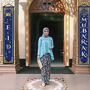 Eid Mubarak Decoration Set Ramadan Mubarak Banner Muslim Eid Mubarak Door Sign Hanging Banners Moon Mosque Islamic Muslim Holiday Party Front Door Sign Decoration Supply