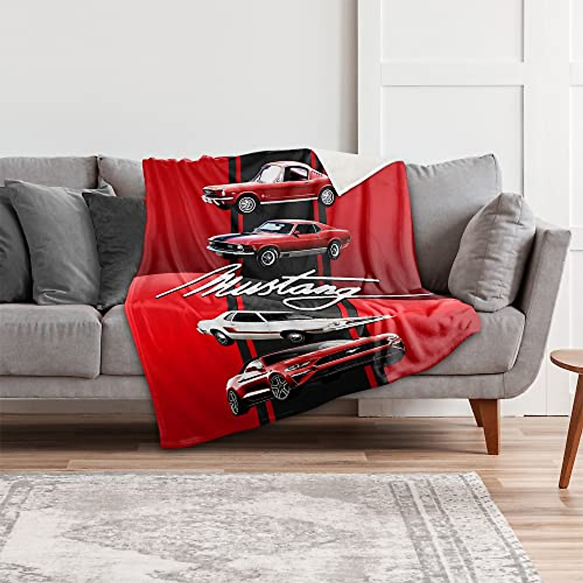 Ford Blanket, 50"x60" Mustang Line Up Silky Touch Sherpa Back Super Soft Throw Blanket