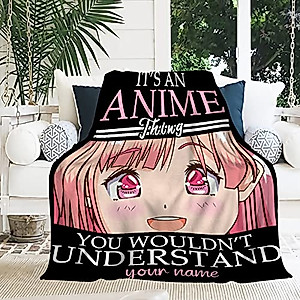 Personalized Anime Blanket Blanket Custom Name KawaiiAnime Throw Blanket Gifts for Girls Boys,Cute Anime Decor Soft Flannel Fleece Cartoon Customized Blanket Manga for Adults Bed Sofa Chair 80x60In