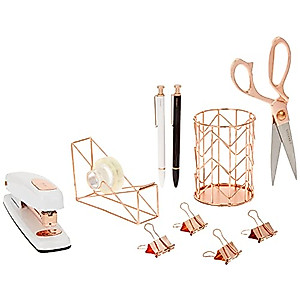 U Brands Desktop Accessory Kit, Office Supplies Set, Wire Metal, Rose Gold, 10-Pieces
