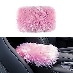 Amiss Genuine Wool Auto Center Console Pad, Universal Car Armrest Seat Box Cover, Soft Wool Auto Armrest Cover Protector for Most Vehicle, SUV, Truck, Car - Pink