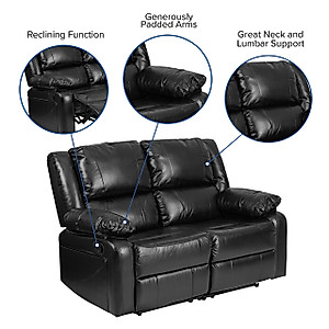 BizChair Black LeatherSoft Loveseat with Two Built-In Recliners