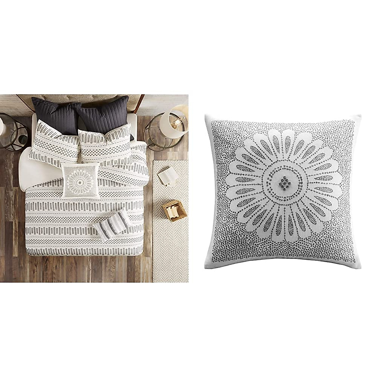 INK+IVY Rhea Cotton Jacquard Duvet Cover Set + Sofia Decorative Pillow