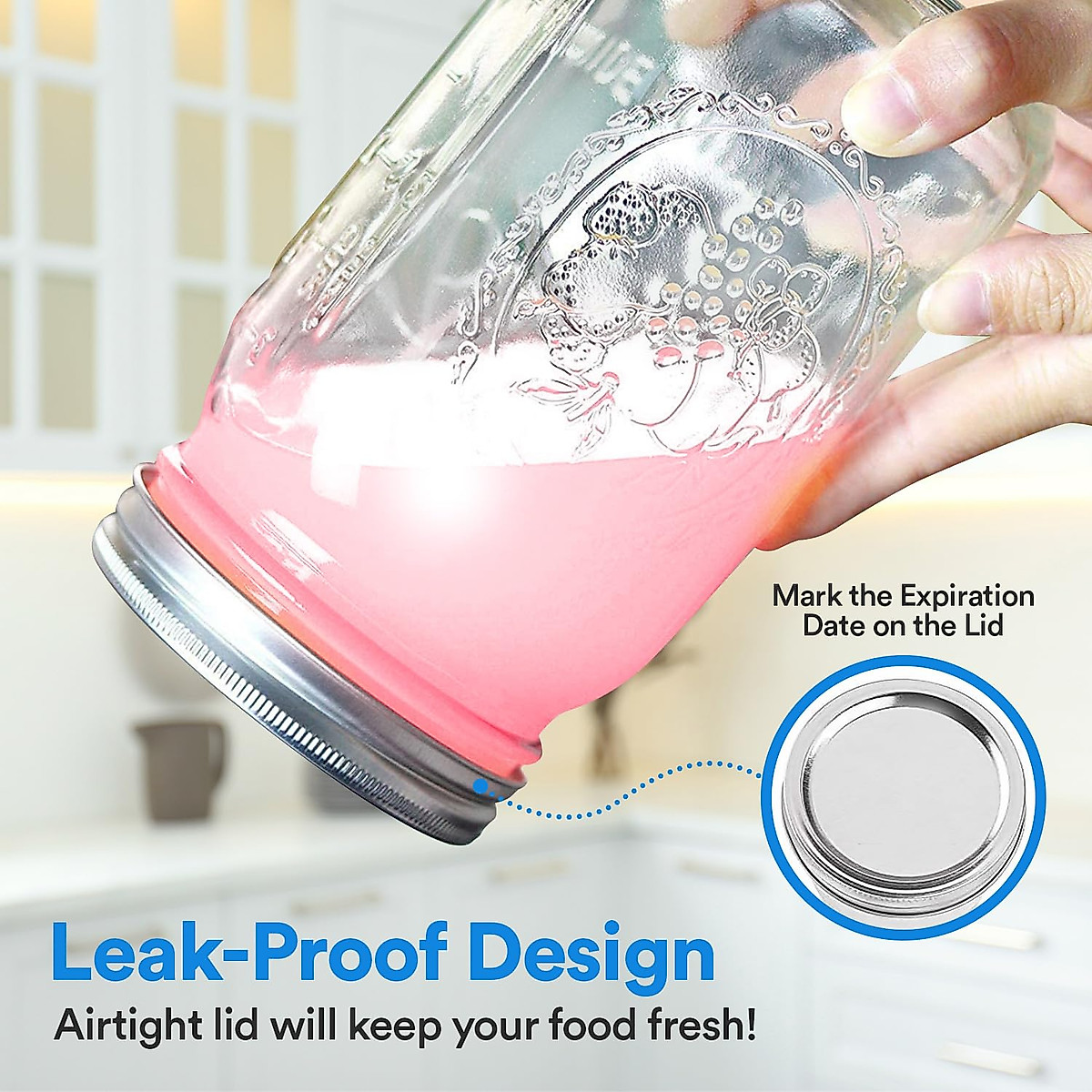 Wide Mouth Mason Jars 32 oz. (4 Pack) - Quart Size Jars with Airtight Lids and Bands - Made in USA - for Canning, Fermenting, Pickling, or DIY Decors and Projects - Bundled with Jar Opener