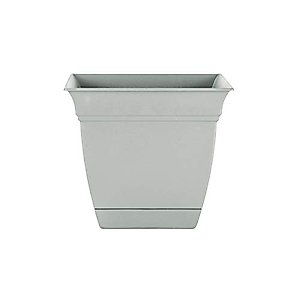 The HC Companies 6 Inch Eclipse Square Planter with Saucer - Indoor Outdoor Plant Pot for Flowers, Vegetables, and Herbs, Cottage Stone