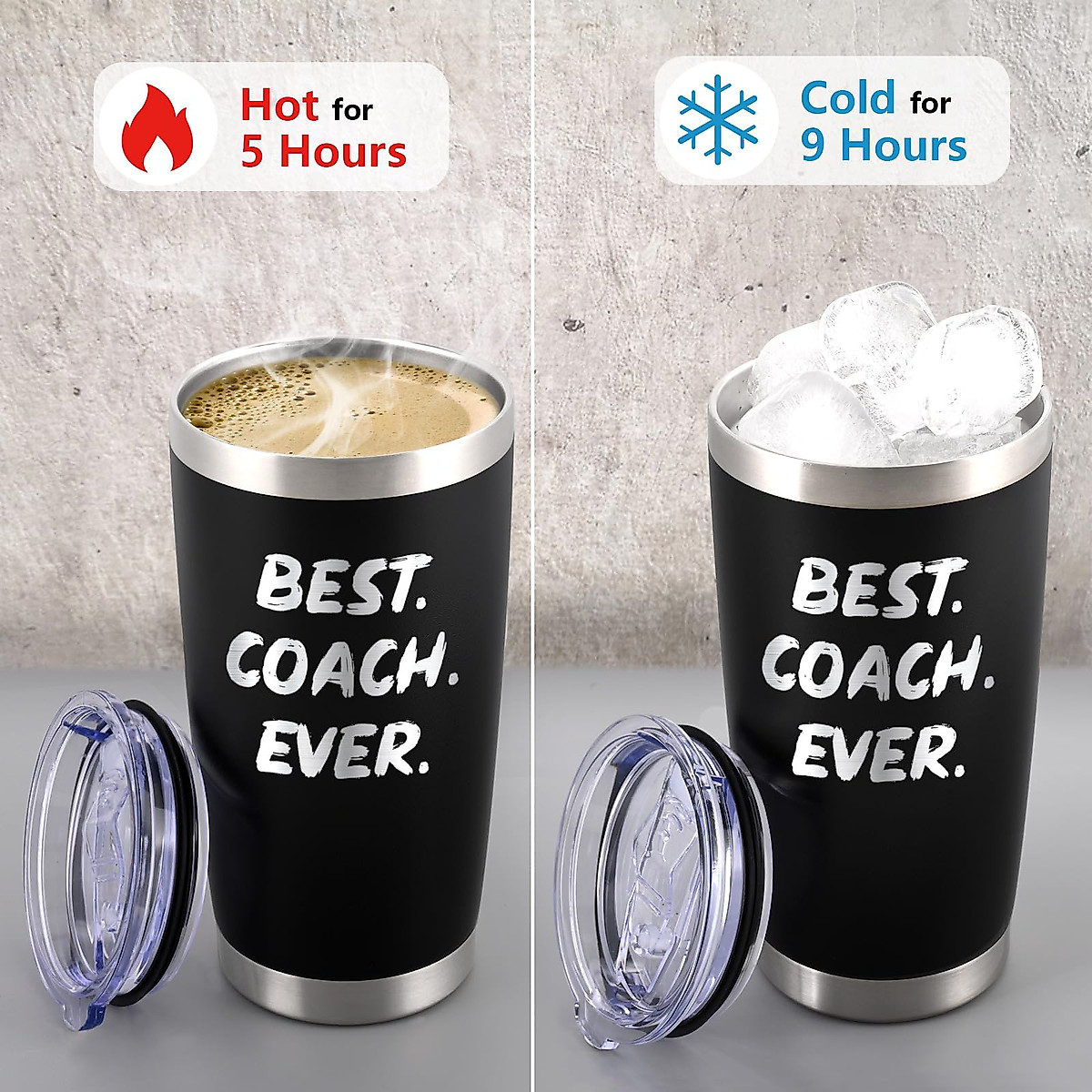 GINGPROUS Coach Gifts Tumbler, Best Coach Ever Stainless Steel Laser Etched Travel Tumbler with Lid and Whistle, Baseball Volleyball Soccer Basketball Coach Appreciation Gifts Tumbler(20oz, Black)