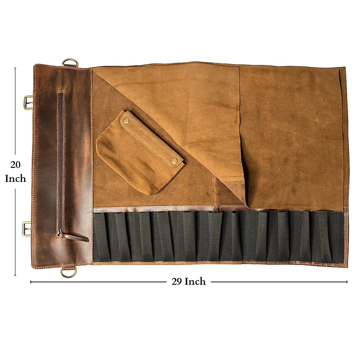 RUSTIC TOWN Leather Knife Roll Storage Bag With Tool Roll Up Pouch Travel-Friendly Chef Knife Case Roll