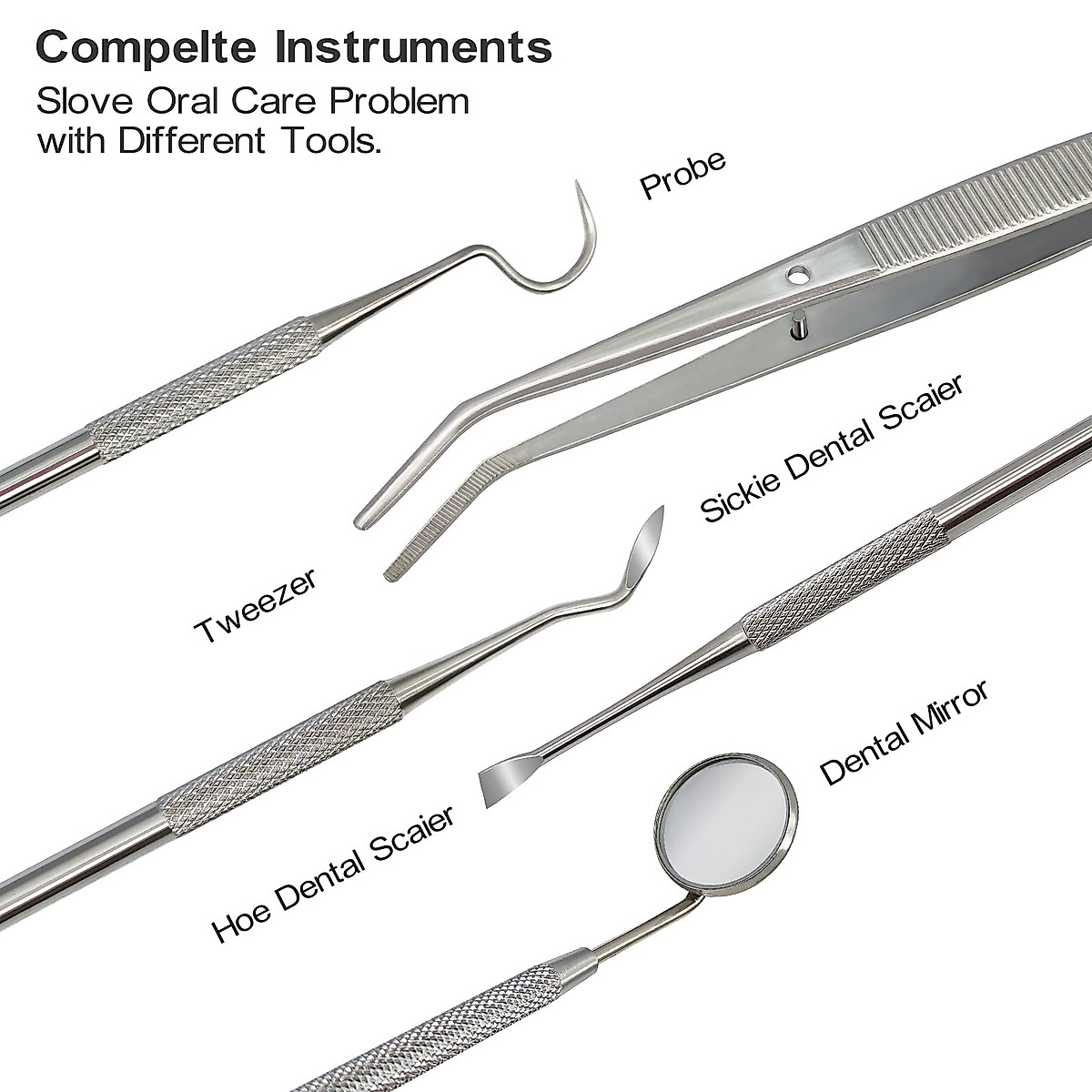 5 Pcs Dog Dental Tooth Scaler and Scraper Set with PU Carry Case, Including 2 Double-Headed Tartar Remover,1 Tooth Scraper, 1 Tweezers and 1 Mouth Mirror, Pet Teeth Cleaning Tools for Dog and Cat