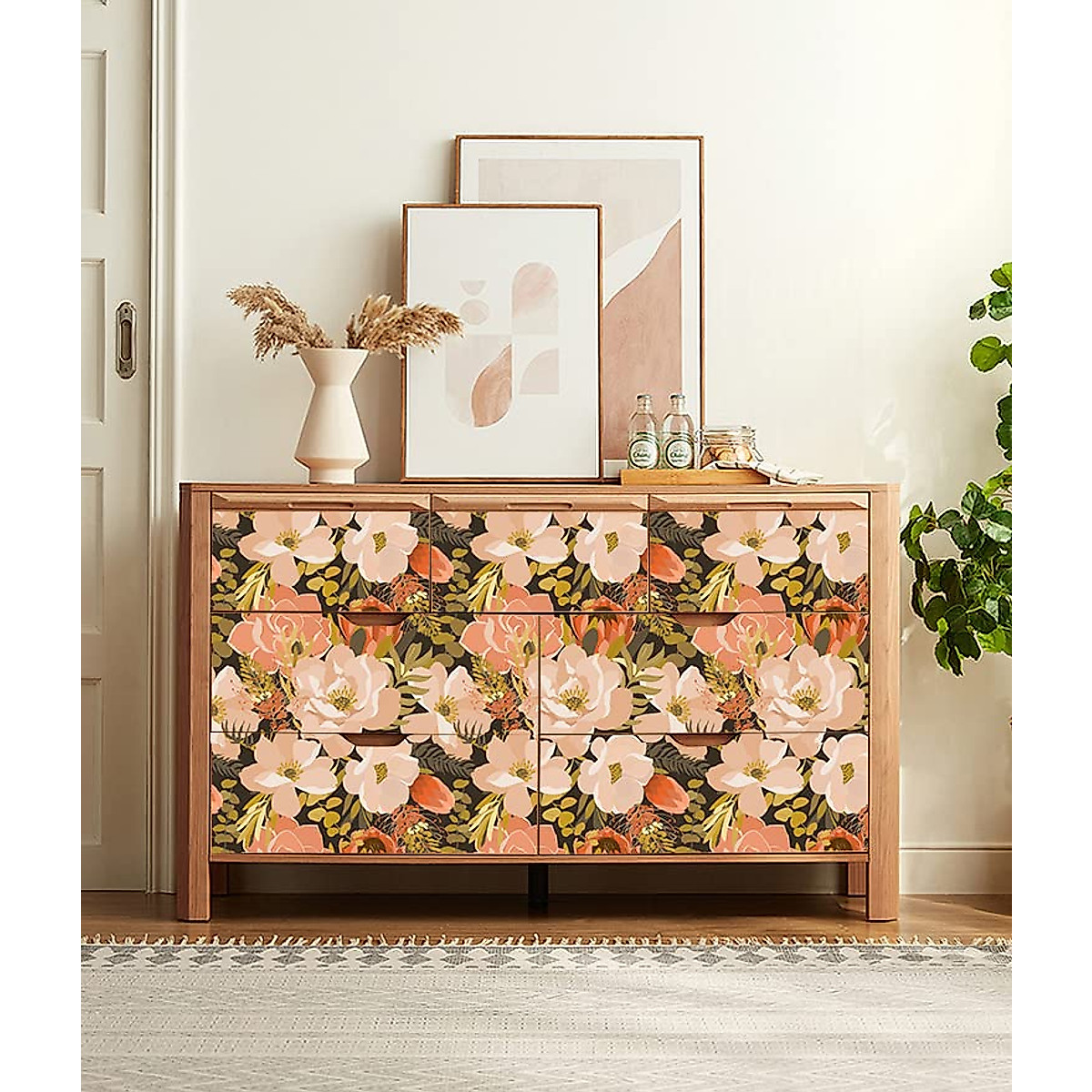 Floralplus Boho Peel and Stick Wallpaper Floral Removable Wallpaper Peel and Stick Boho Stick On Wallpaper Renter Friendly Wallpape for Bedroom Bathroom Wallpaper 17.7 * 118in