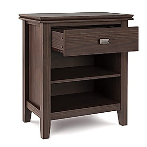SIMPLIHOME Artisan 24 inches Wide Night Stand, Bedside table, Warm Walnut Brown SOLID WOOD, Rectangle, with Storage, 1 Drawer and 2 Shelves, For the Bedroom, Contemporary Modern