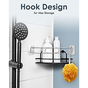 ELETHOR 2PCS RV Shower Corner Storage Bar, 7"-13" Adjustable RV Shelving Bars with 180° Swivel Angle Bases and Hooks, Stainless Steel RV Shower Caddy for SecuringToiletries