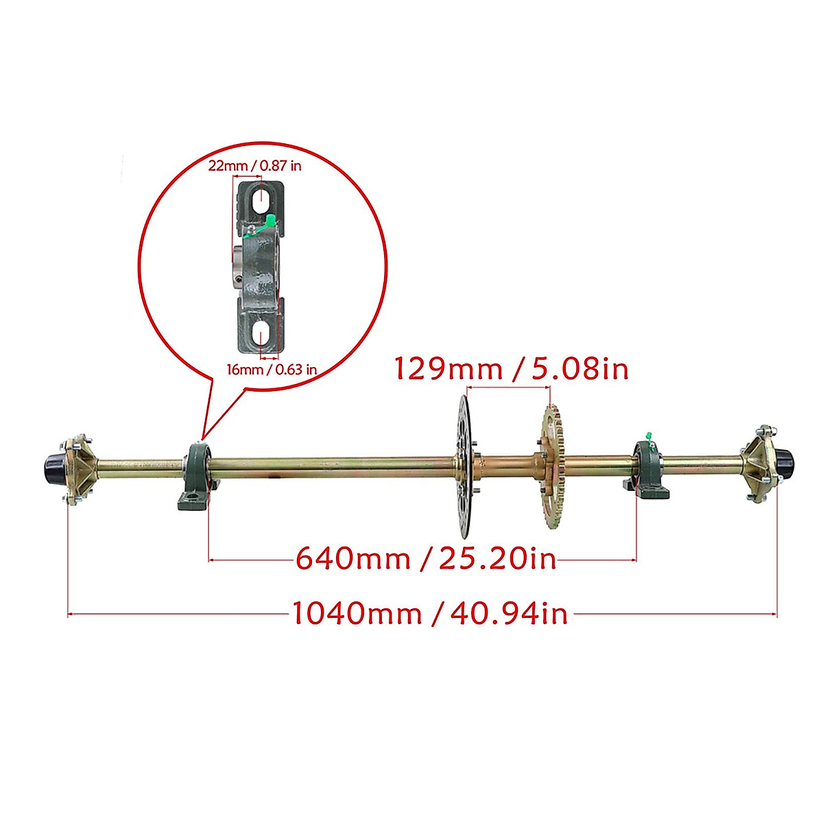 DNYSYSJ 44" ATV Quad Go Kart Rear Live Axle Kit, With Chain Sprocket Brake Disc Pillow Block Wheel Hub For Go-Karting, Golf Carts, Atvs And Four-Wheelers.