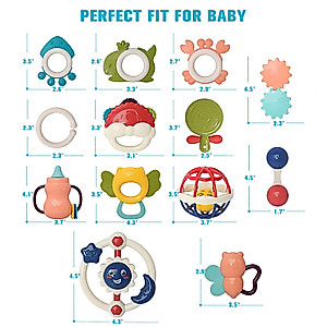 Baby Toys 6 to 12 Months, Tinabless 12pcs Baby Rattle Toys Infant Toys Teething Toys for Babies 6-12 Months, Baby Toys 3-6 Months Newborn Toy Baby Gifts