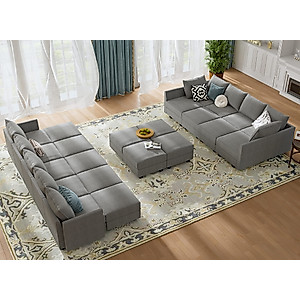 HONBAY Oversized Modular Sofa Couch with Ottoman U Shape Sectional Couch with Chaise Large Sleeper Modular Sectional Sofa with Storage Seats, Grey