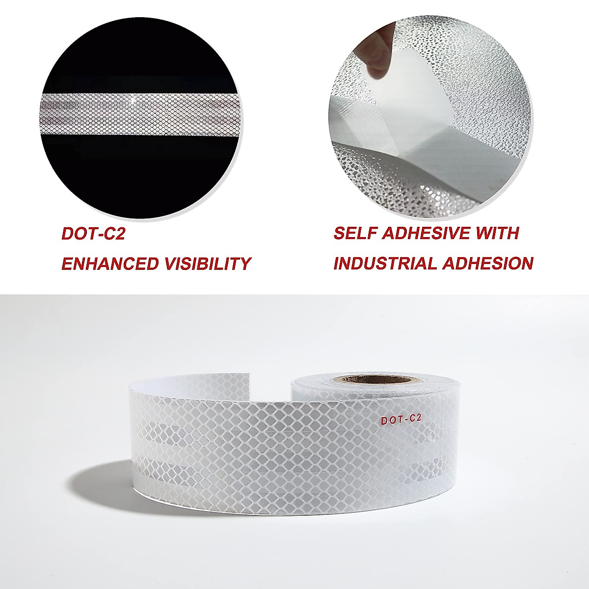MOLTRES DOT-C2 Reflective Tape,White Silver 2Inch X30 Feet Waterproof Conspicuity Safety Tape,Trailer Self Adhesive Warning Caution Reflector Tapes for Car Trucks Trailer Vehicle Outdoor
