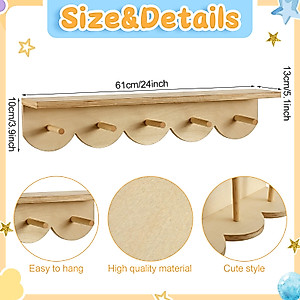 Pinkunn Nursery Floating Shelves with Hooks for Wall Book Shelves Wood Wall Mounted Organizer Hanging Bookshelves Nursery Decor Scalloped Shelves for Kids Room, Bedroom and Kitchen