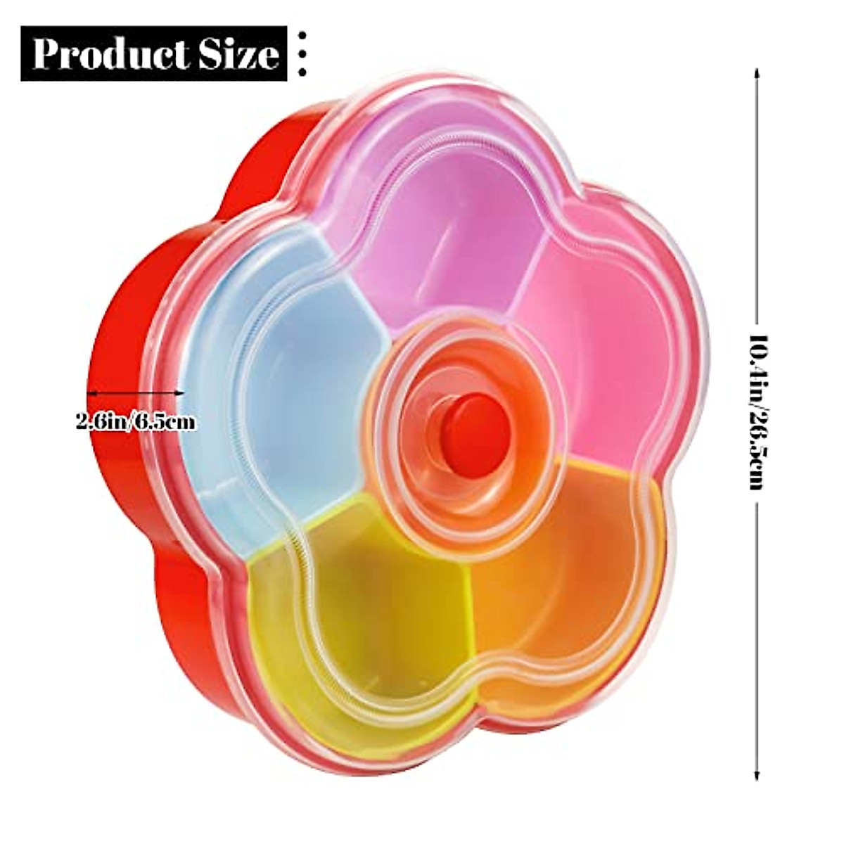 Hslife Separable Colored Flower Shaped Fruit Bowl Snacks Bowl, Candy and Nut Serving Container Appetizer Tray with Lid, 6 Compartment Plastic Food Storage Organizer