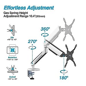 AVLT Single 27”-45” RGB Gaming Monitor Arm Desk Mount Built-in 20 Lighting Modes Touch Button Control Fits Flat/Curved/Ultrawide Monitor Height Swivel Tilt Rotation Adjustable Monitor Stand -White