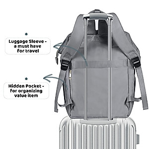 RJEU Women Backpack,Work Computer Bag for Nurse Teacher with USB Charger,Girls High School Backpack Cute Laptop Tote Backpack for Travel Office,Grey