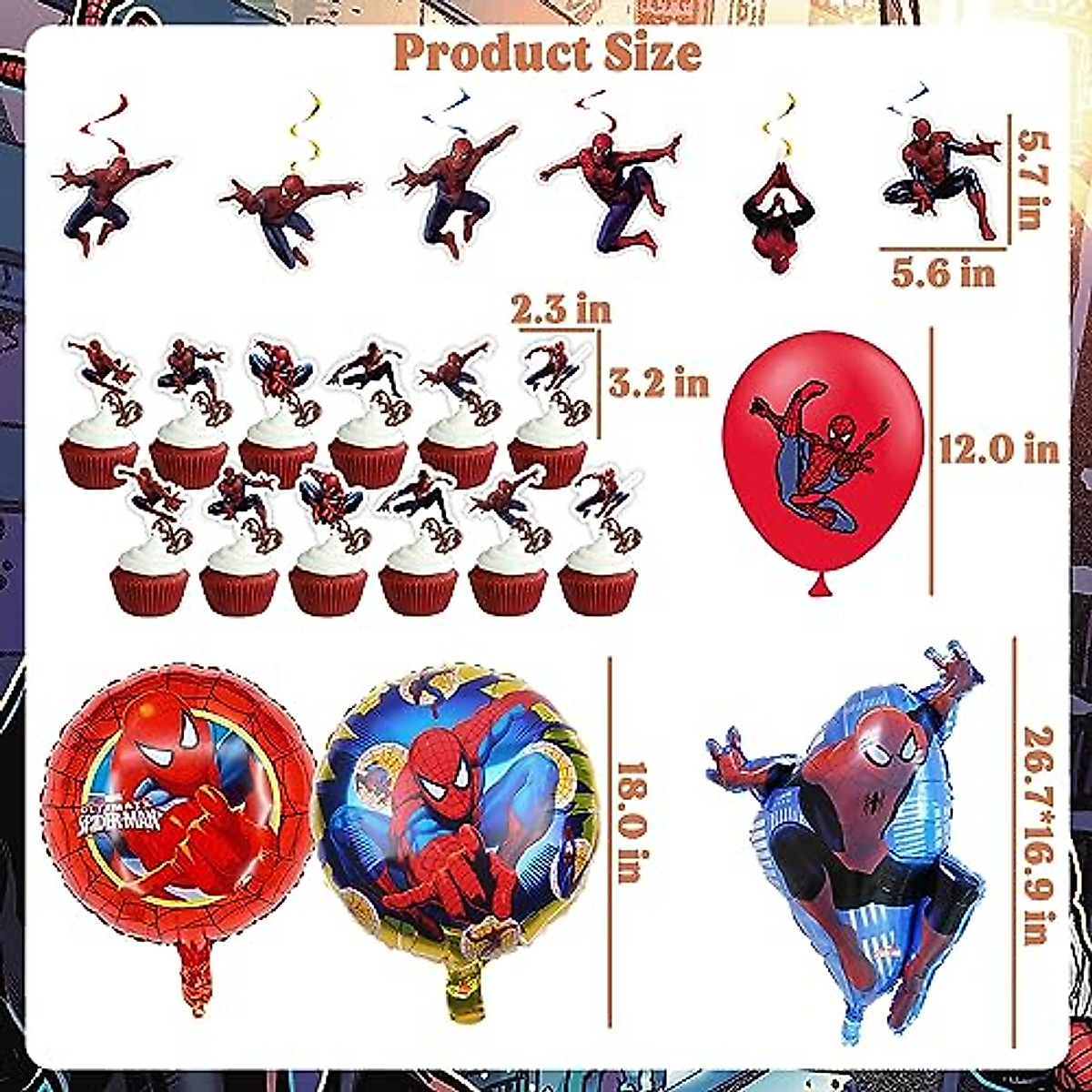 Spider Birthday Party Supplies for Kids, Spider Birthday Party Decorations Include Backdrop, Birthday Banner, Foil Balloons, Cupcake Toppers, Tablecloth for Spider Theme Party