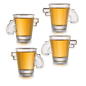 Bezrat Whiskey Gun Decanter Set with 4 Gun Shaped Shot Glasses on on Mahogany Tray - Old Fashioned Bourbon Liquor Drinks Rocks Glasses Dispenser Set, Gift Box