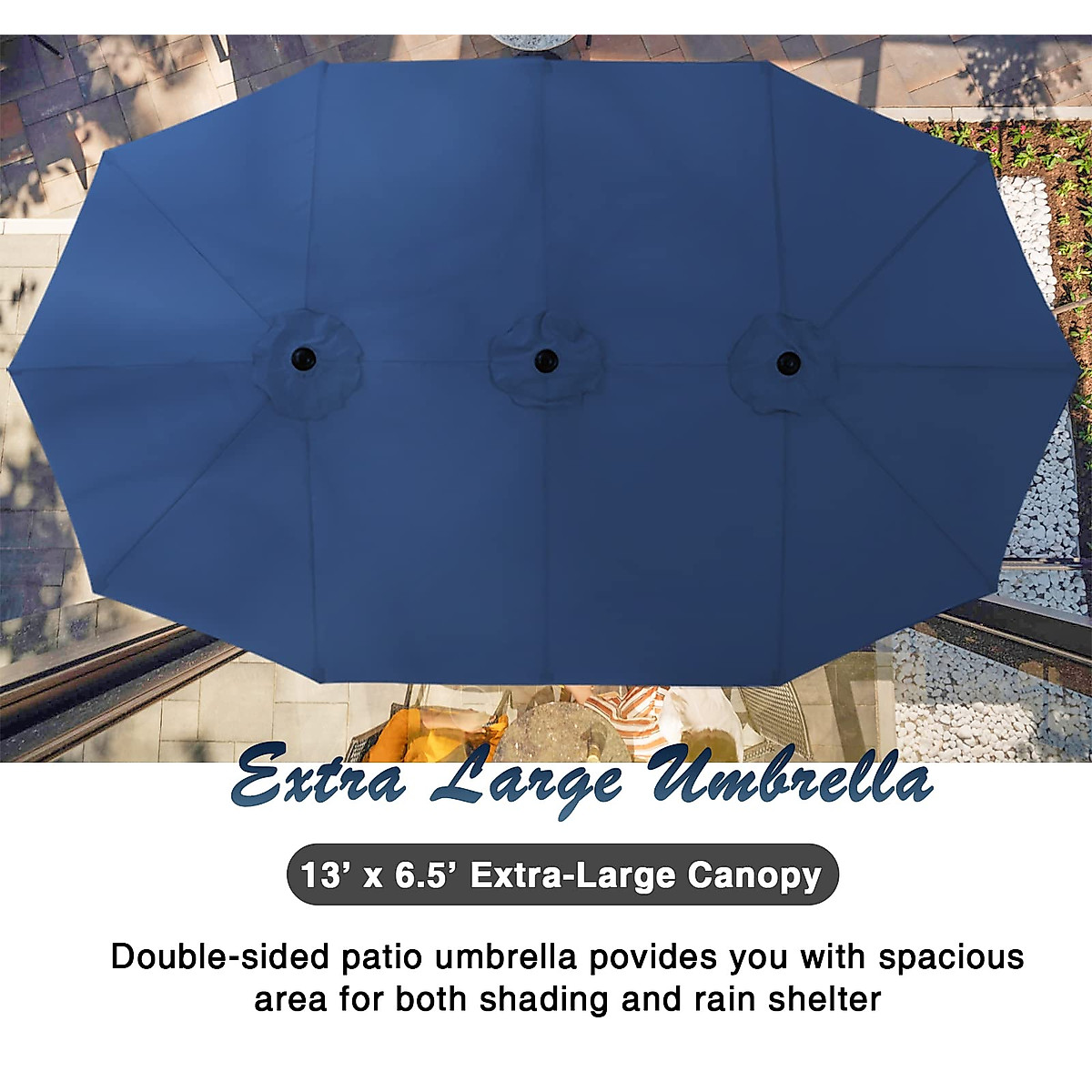 PHI VILLA 8 Piece Patio Outdoor Dining Set with 13ft Double-Sided Patio Umbrella,Metal Outdoor Table Furniture Set with 6 Outdoor Stackable Chairs, 1 Rectangle Dining Table and 1 Large Umbrella