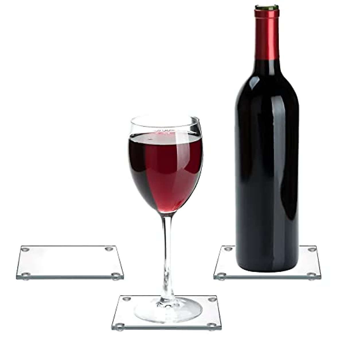 YOUEON Set of 6 Glass Drink Coaster Set, 3.5"x3.5" Crystal Clear Square Tabletop Protection Mat, Decorative Glass Plates for Mugs, Cups, Dining Tables, Office, Kitchen, Home Decor and Parties