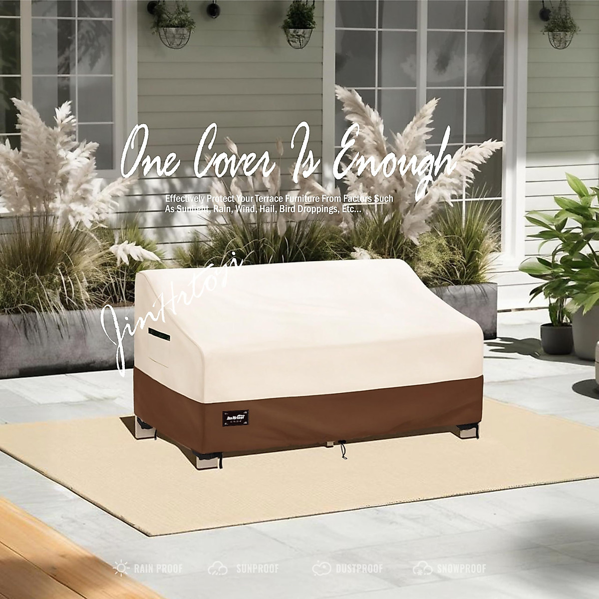 Jin Hrtoyi 2-Seater Outdoor Couch Cover,58" Wx32 Dx31 H Inches Patio Loveseat Cover,100% Waterproof Heavy Duty Patio Sofa Covers,Patio Furniture Covers,Beige&Brown