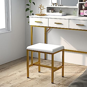 Vanity Table with Lighted Mirror, 3 Drawers Makeup Desk Dressing Table with Lots Storage Vanity Set with Wider Cushioned Stool for Bedroom (White)