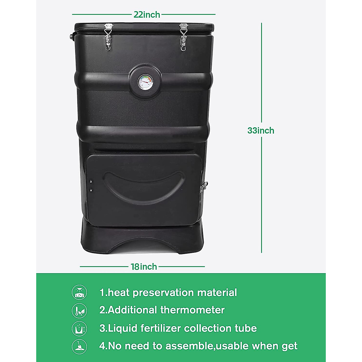 SQUEEZE master Thermal Compost Bin-Large Compost Bin Outdoor-110L /29 Gallon-Insulation Material-Accelerated Composting-Huge Opening-Bottom Liquid Collection-extra shovel