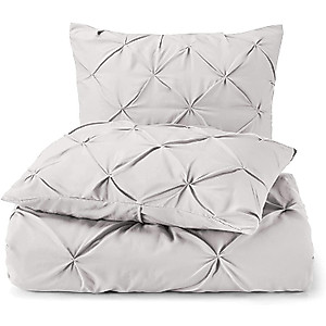 Bedding Kraft Pintuck Duvet Cover Set | Pintuck Comforter Cover | Light Gray Duvet Cover Queen | 3 Piece Pinch Pleat Duvet Cover (Oversized King, Silver)