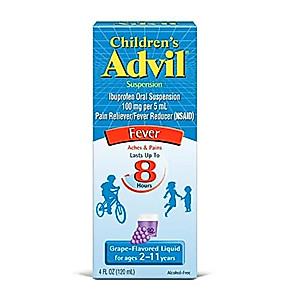 Children's Advil Suspension Ibuprofen 100mg Fast Pain Reliever and Fever Reducer Last up to 8 Hours Grape Flavor Liquid for Ages 2 to 11 Years - 3 Pack of 4 FL Oz Bottles