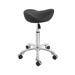 MWOSEN Saddle Stool Rolling Swivel Height Adjustable with Wheels. Ergonomic Saddle Chair Salon, Spa, Tattoo, Pedicure, Massage -Esthetician Chair(Black)