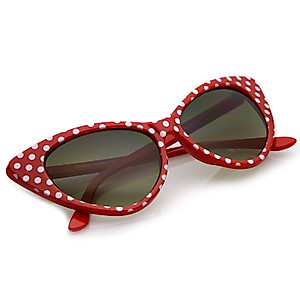 zeroUV - Polka Dot Cat Eye Womens Mod Fashion Super Cat Sunglasses (Red-White/Smoke Gradient)