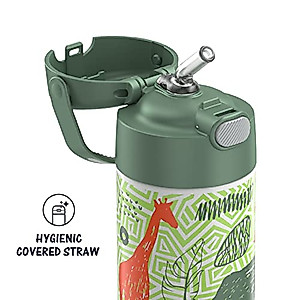 THERMOS FUNTAINER 12 Ounce Stainless Steel Vacuum Insulated Kids Straw Bottle, Jungle Kingdom