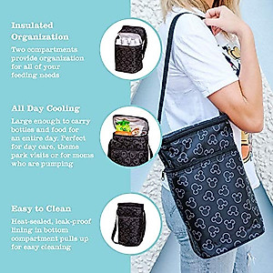 J.L. Childress Disney Baby 6 Bottle Cooler - Baby Bottle & Food Bag - Ice Pack Included - 2 Compartments - Insulated & Leak Proof Bottle Bag - Breastmilk Cooler Bag for Travel - Mickey Black