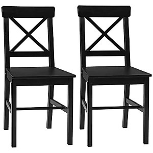 HOMCOM Modern Farmhouse Dining Chairs Set of 2, Wooden Kitchen Chairs with Cross Back, Solid Structure for Dining Room, Black