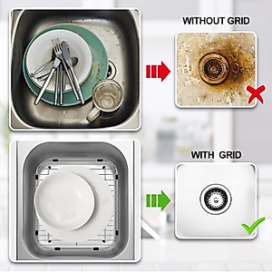 ARLBA 2 Pack 304 Stainless Steel Sink Protectors for Kitchen Sink with Rear Drain Hole,13.2"x11.5"x1.25" Kitchen Sink Grid Universal,Sink Grate Sink Rack for Bottom of Sink with 2Pack Sink Strainers